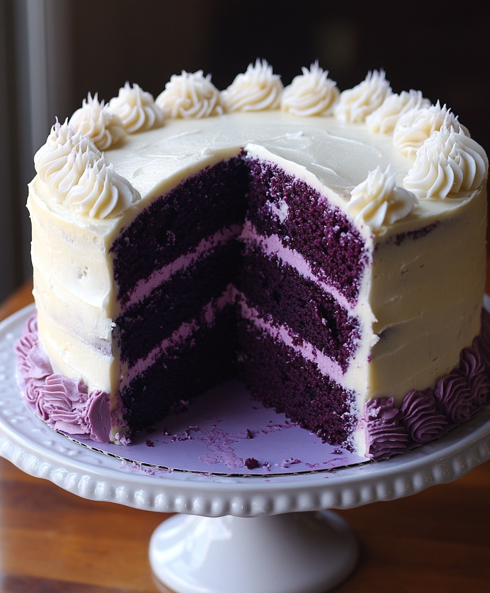 Purple Velvet Cake with White Chocolate Cream Cheese Frosting