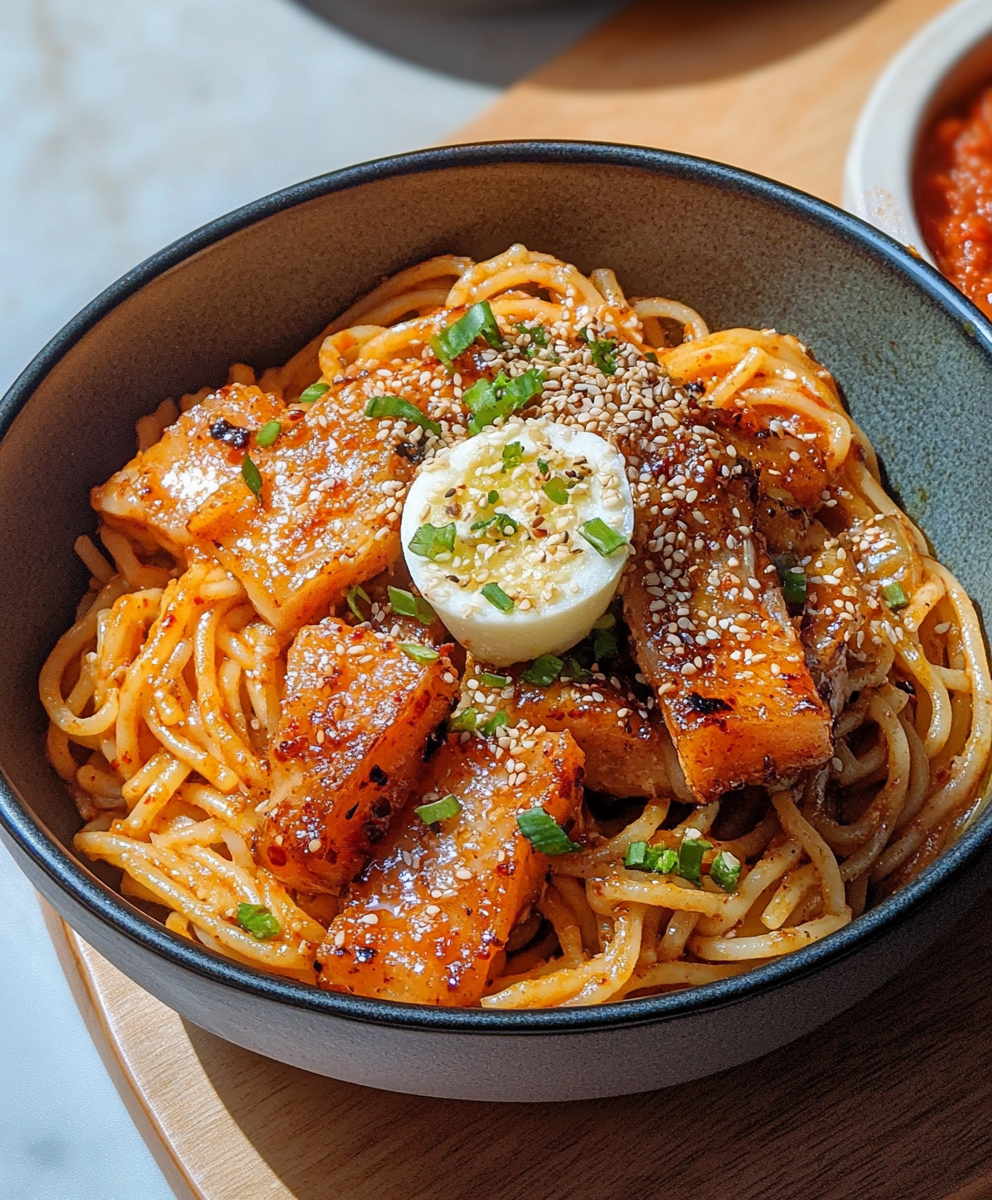 Creamy Korean Ssamjang (쌈장) Pasta with Pork Belly